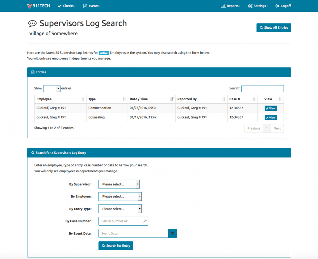 Supervisors Log – 911Tech